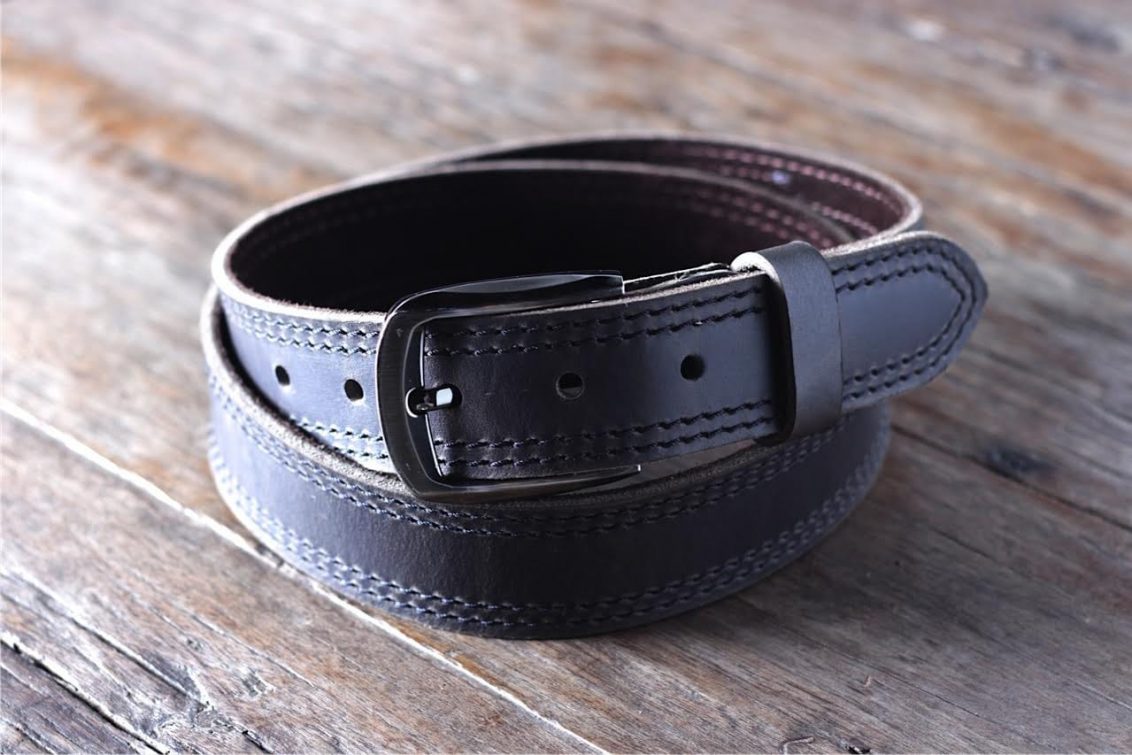 Mens Black Leather Belt with Ninja Hidden Pocket - JooJoobs